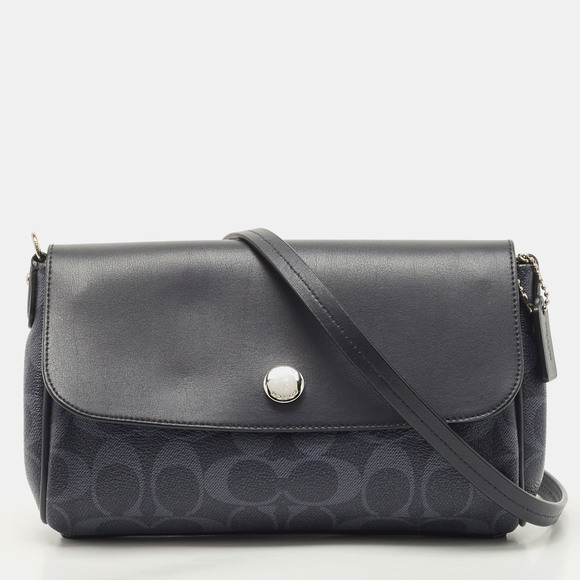 Coach | Bags | Coach Navy Blue Signature Coated Canvas And Leather ...